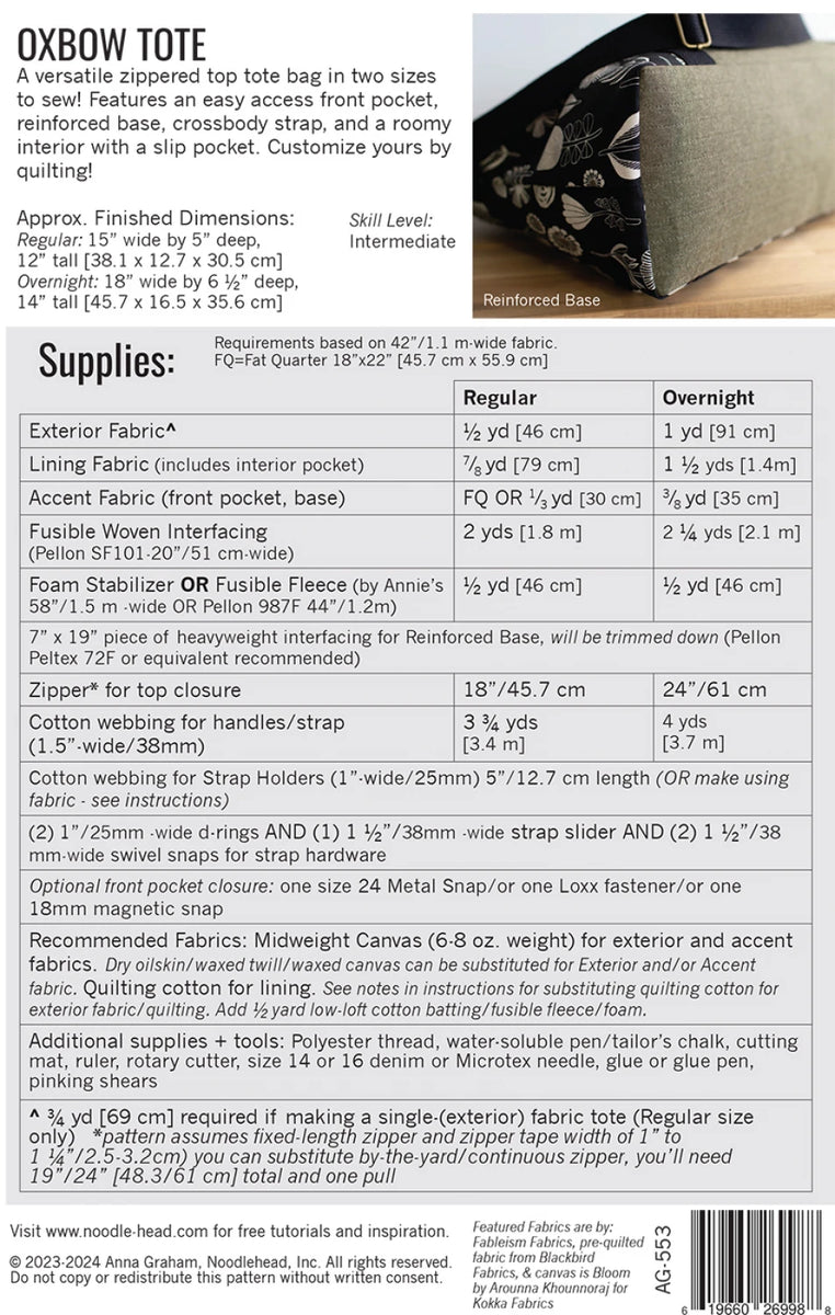 Oxbow Tote Pattern – Stitches